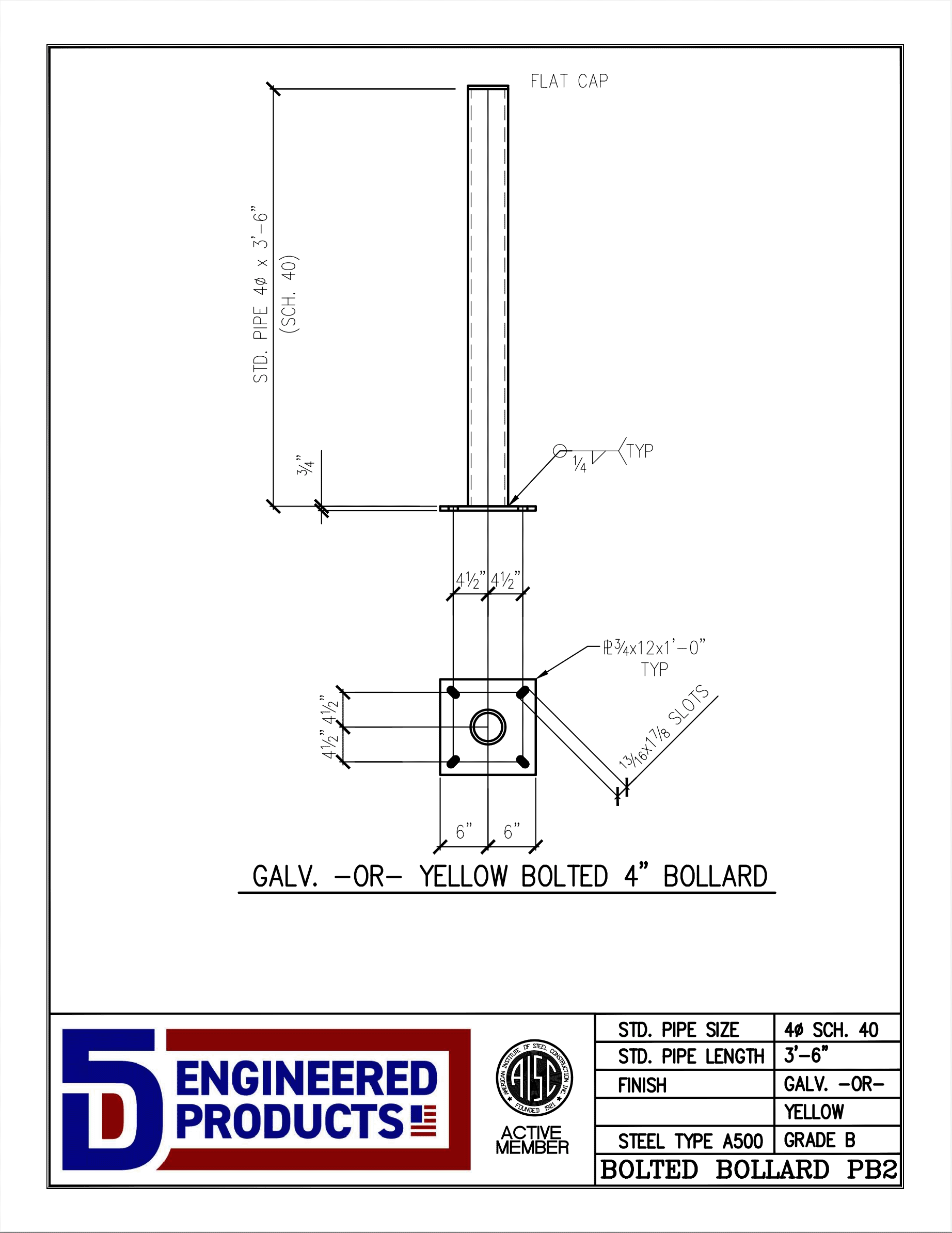 PB2-PIPE 4 STD W/BASE GALV Pipe Bollard | D5 Products