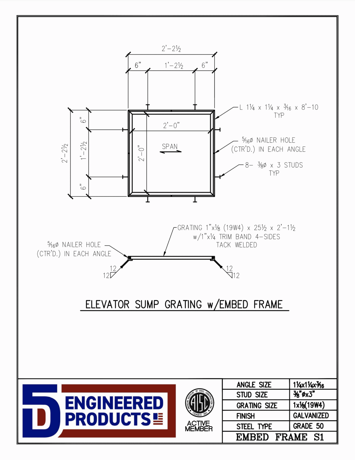 S1-CAST IN FRAME Elevator Sump Pit Cover | D5 Products