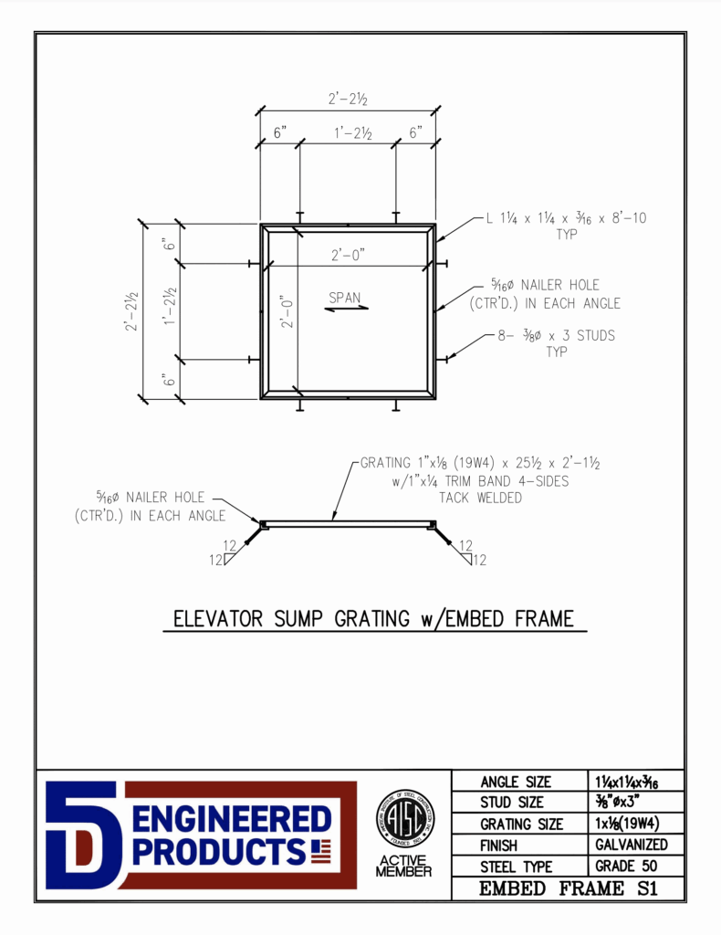 S1-CAST IN FRAME Elevator Sump Pit Cover | D5 Products